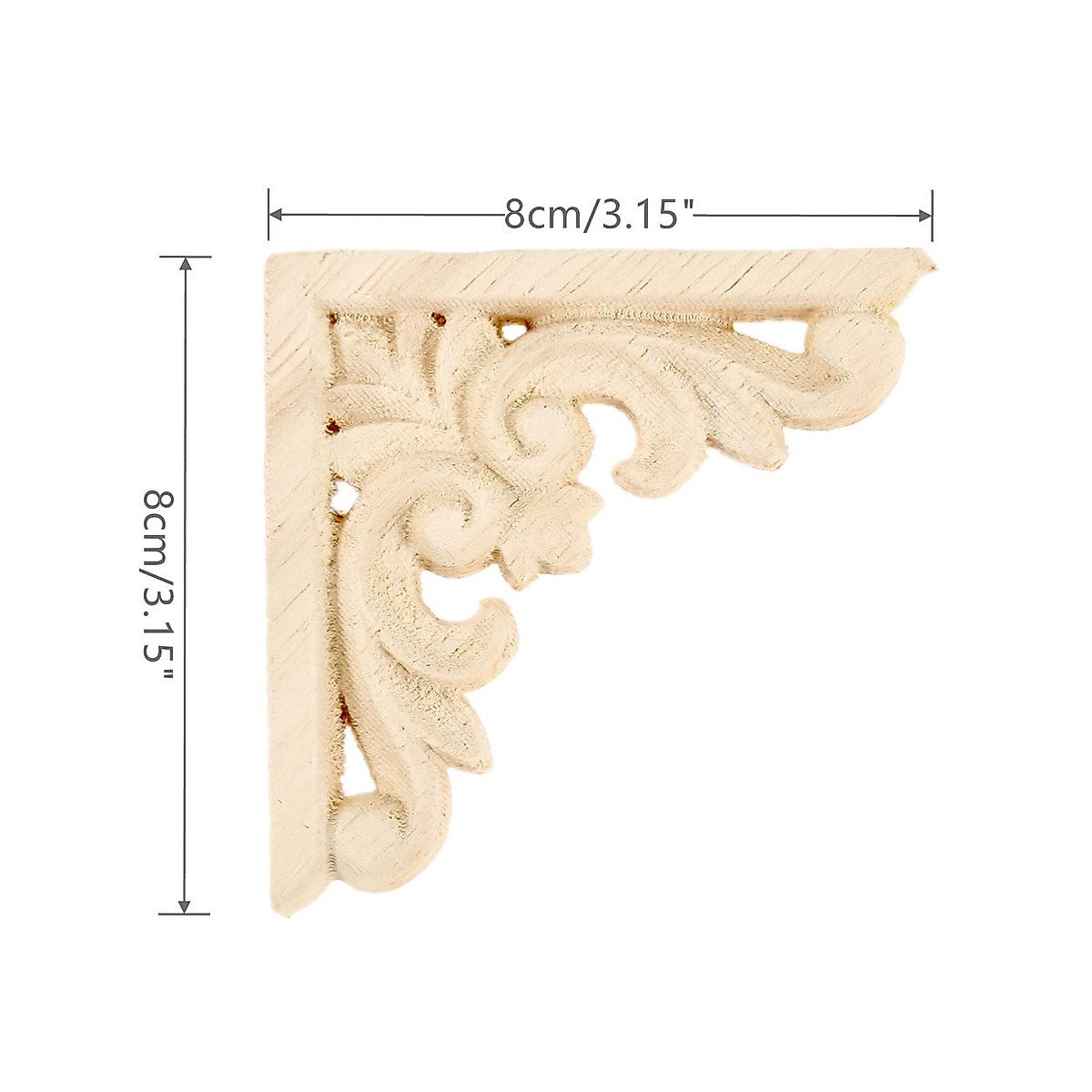 MUXSAM Furniture Applique, 8x8cm/3.15"x3.15", Wood Carved Corner Onlay Unpainted Frame Decal for Wall Cabinet Door Bed Dresser Mirror Decoration(4-Pack)