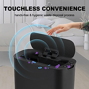 Cesun 5 Gallon Automatic Bathroom Trash Can, Touchless Motion Sensor Garbage Can with Lid, Smart Plastic Slim Wastebasket for Bathroom, Office, rv, Bedroom, Living Room, Black