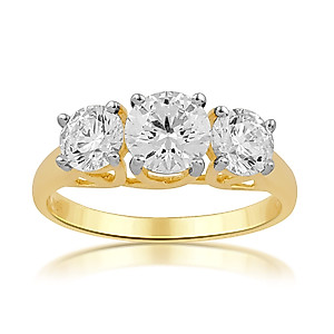 Jewelili 10K Yellow Gold 6.3 MM and 5 MM Round Cubic Zirconia Anniversary Ring, Size 8