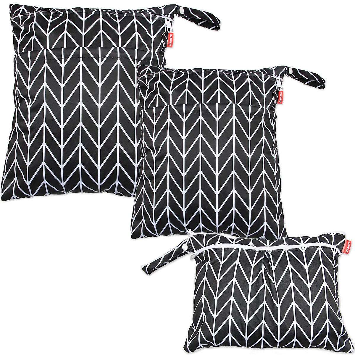 Damero 3pcs Travel Wet and Dry Bag with Handle for Cloth Diaper, Pumping Parts, Clothes, Swimsuit and More, Easy to Grab and Go, Black Arrows