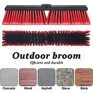 18" Push Broom Outdoor Heavy Duty with Stiff Bristles, Shop Broom with 63" Long Handle, Snow Broom Garage Push Broom for Concrete Wood Scrub Brush for Cleaning Shop Garage Deck Patio Driveway (Red)
