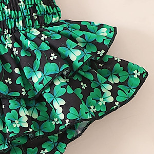 Toddler Baby Girl Summer Clothes Kid Clover Sleeveless Sling Ruffle Layered Dress+Headband St. Patrick's Day 2Pcs Set (Green B, 12-18 Months)