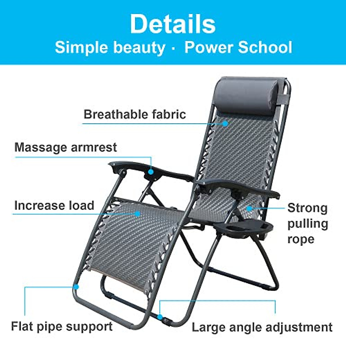 FUZOFUIZ Outdoor Recliner Adjustable Folding Patio Lounge Chair w/Pillows and Cup Holder Trays for Beach Lawn Backyard Pool