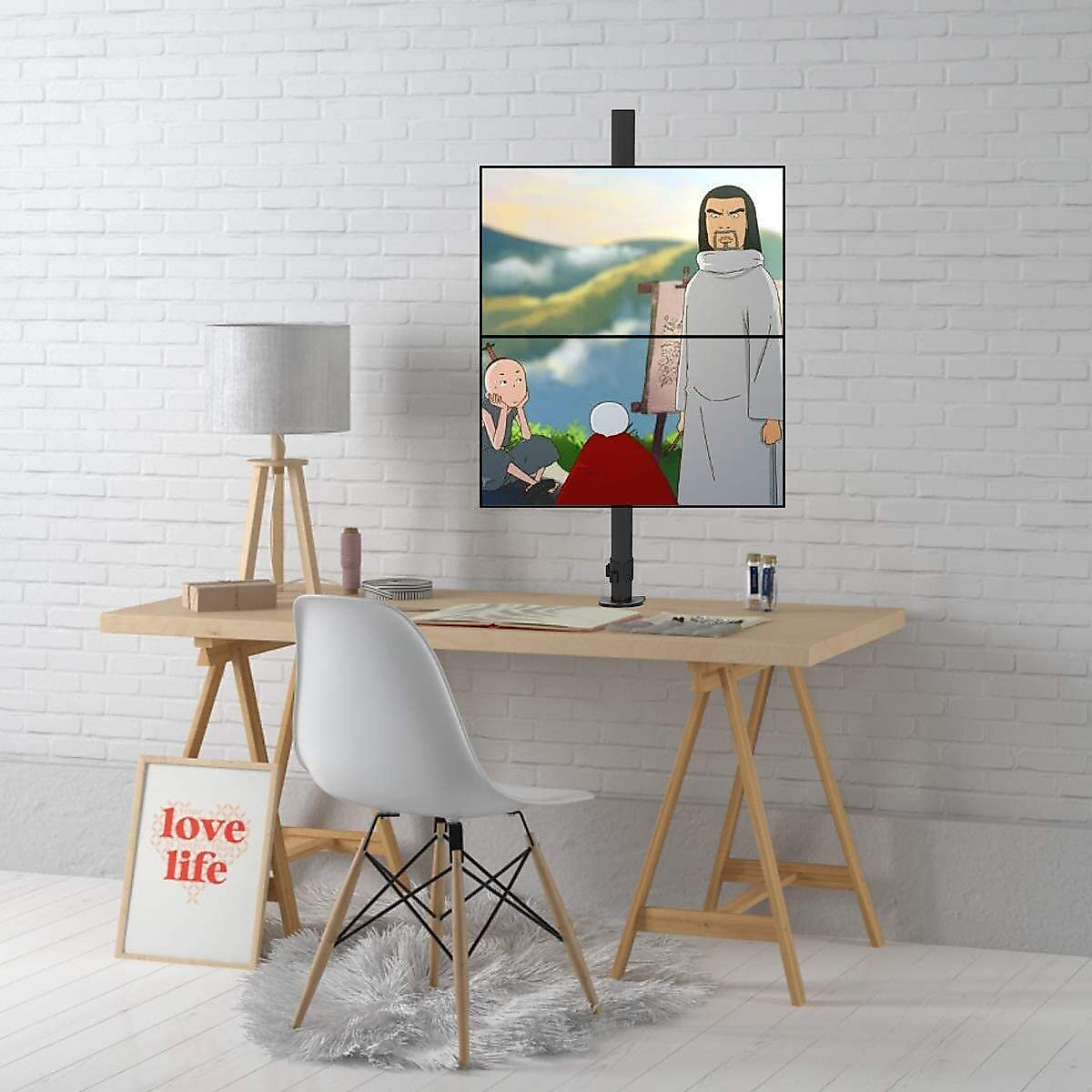 suptek Dual LED LCD Monitor Stand up Desk Mount for 2 / Two Screens up to 27 inch Extra Tall 31.5" Pole Heavy Duty Fully Adjustable Stand Vertical Array (MD6802)