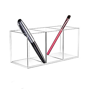 Dingelex Acrylic Pen Holder 3 Compartments,Clear Pencil Cup Organizer for Countertop Desk Accesorry Storage,Large Acrylic Marker Pencil Holder