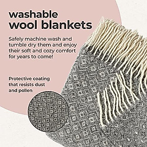 Cozy Blankets - New Zealand Virgin Wool Throw Blanket, Indoor and Outdoor Blankets and Throws, Soft Blanket with Fringes and Tartan Pattern