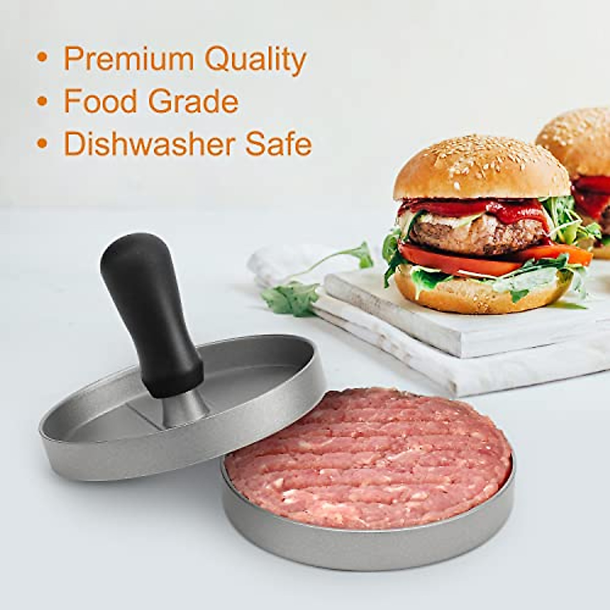 TACGEA Burger Press with 150 Patty Papers, Non-Stick Hamburger Patty Maker with Wax Paper, Aluminum Burger Maker for Kitchen BBQ Grill