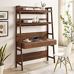 Modway Bixby Home Office Desk with Bookshelf in Walnut