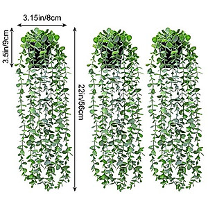 FUNARTY 3 Pack Fake Plants Decor Small Artificial Hanging Plants Fake Eucalyptus Plants Faux Greenery Vine Plants in Pot for Home Indoor Outdoor Décor