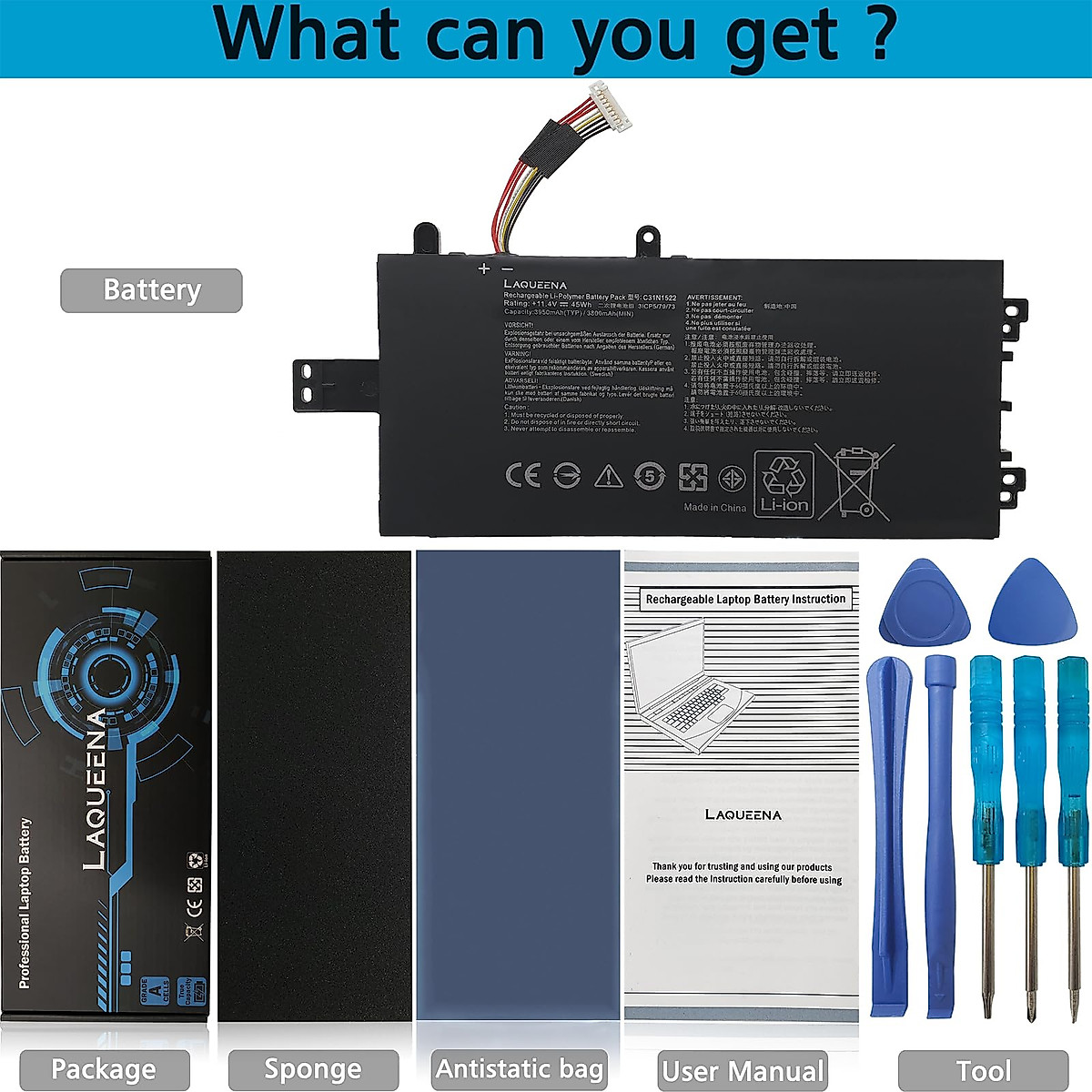 LAQUEENA C31N1522 Laptop Battery Compatible with ASUS Q553U N593UB N593UB-1A Series C31PMC6 0b200-01880000 11.4V 45Wh