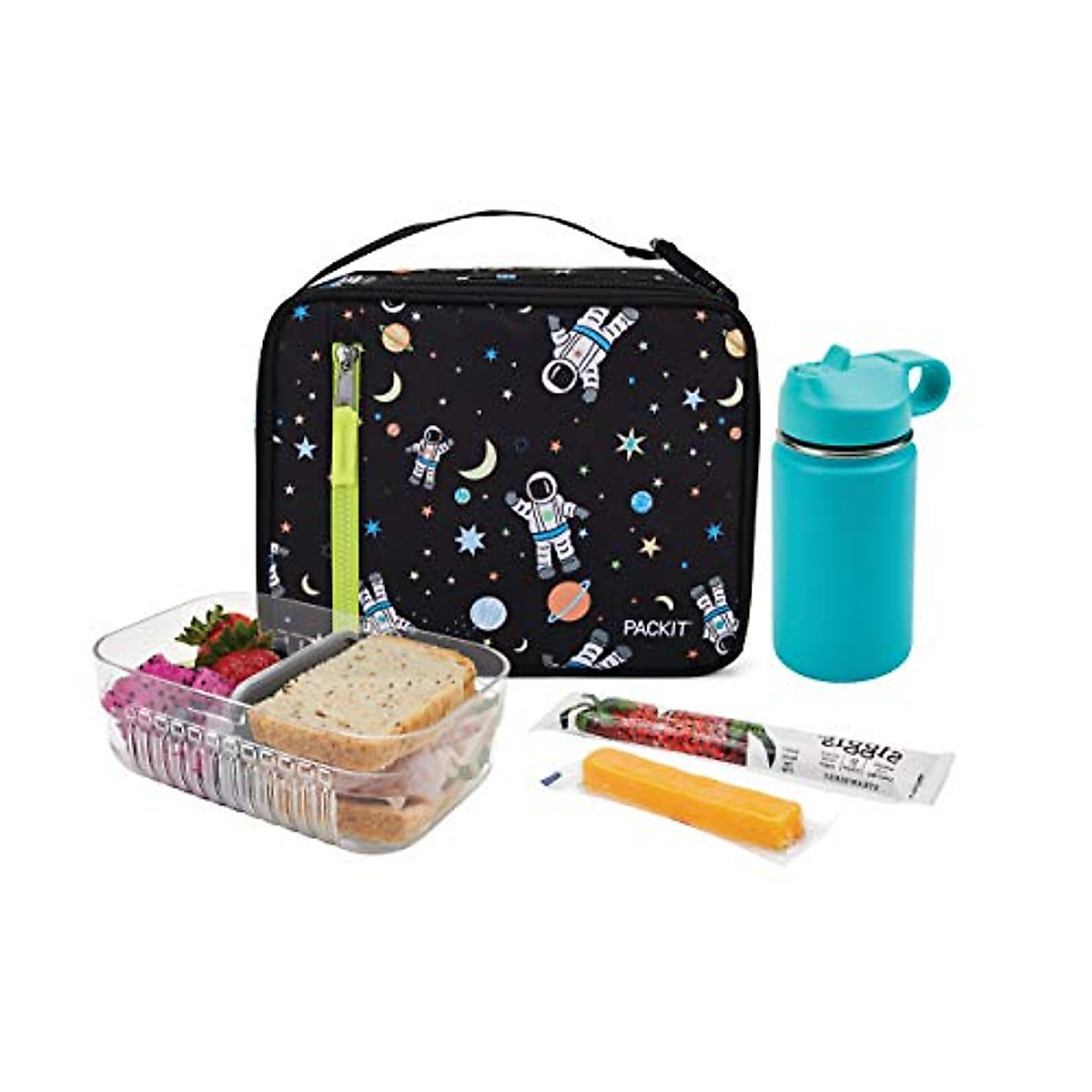 PackIt Freezable Classic Lunch Box, Spaceman, Built with EcoFreeze Technology, Collapsible, Reusable, Zip Closure With Zip Front Pocket and Buckle Handle, Perfect for Healthy Lunches