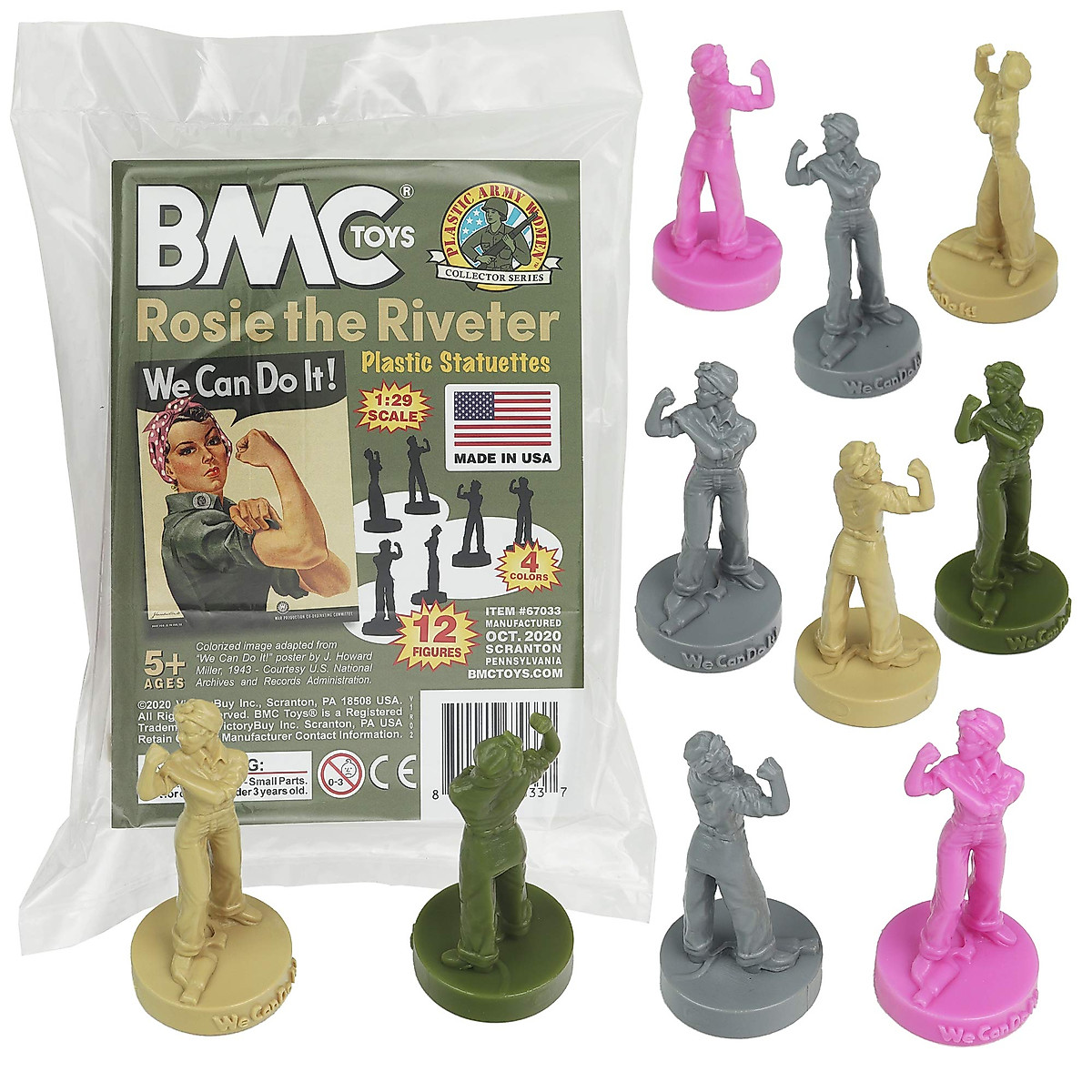 BMC Rosie The Riveter Plastic Figures - 12pc Statue Colors - Made in USA