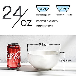 getstar Cereal Bowls, Soup Bowls, Ceramic Bowl Set for Kitchen (4 Pcs, 6 inch & 24 oz), Microwave Safe Porcelain Bowl Set of 4, Soup Cereal Salad Rice Ramen Bowl (White)