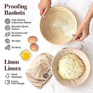 Sourdough Bread Proofing Baskets and Baking Supplies, A Complete Bread Making Kit Including Two 9" Round Bannetons, Bread Lame, Danish Whisk, Bowl & Dough Scrapers, and Linen Liners
