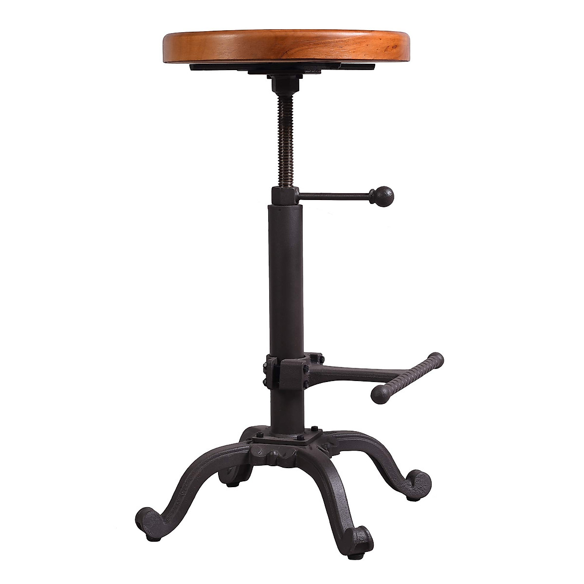 Topower Industrial Retro Vintage Farm Wooden Tractor Stool Kitchen Swivel Height Adjustable bar Stool (Dark Brown)