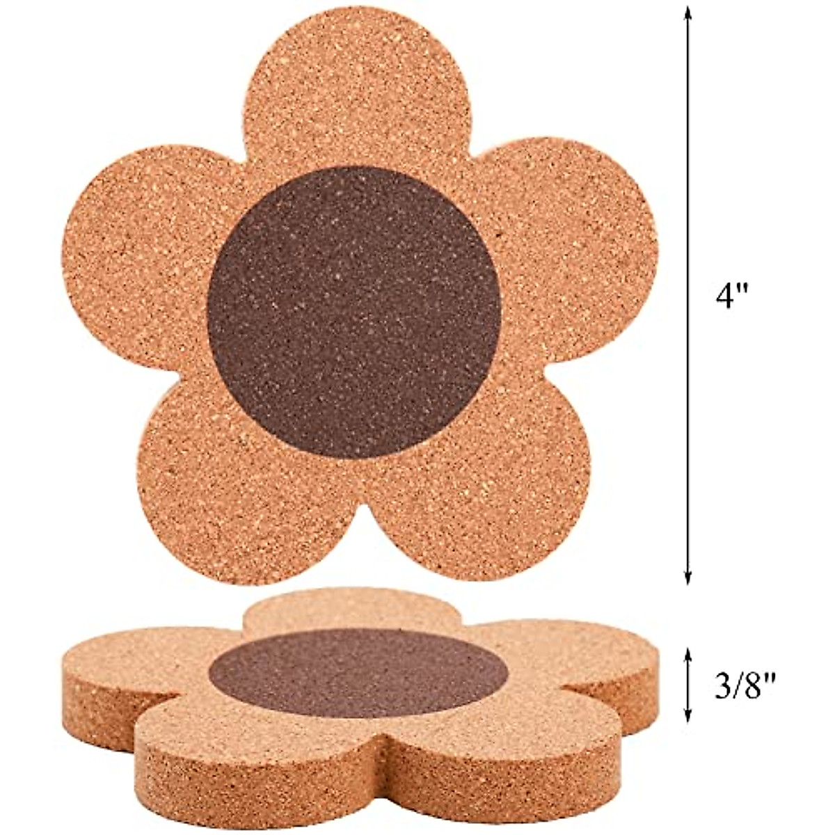 Fasmov 12 Pack 3/8" Thick Cork Coasters, 4 Inch Flower Shape Absorbent Natural Cup Coasters Heat Resistant Coasters for Drinks, Wine Glasses, Cups & Mugs