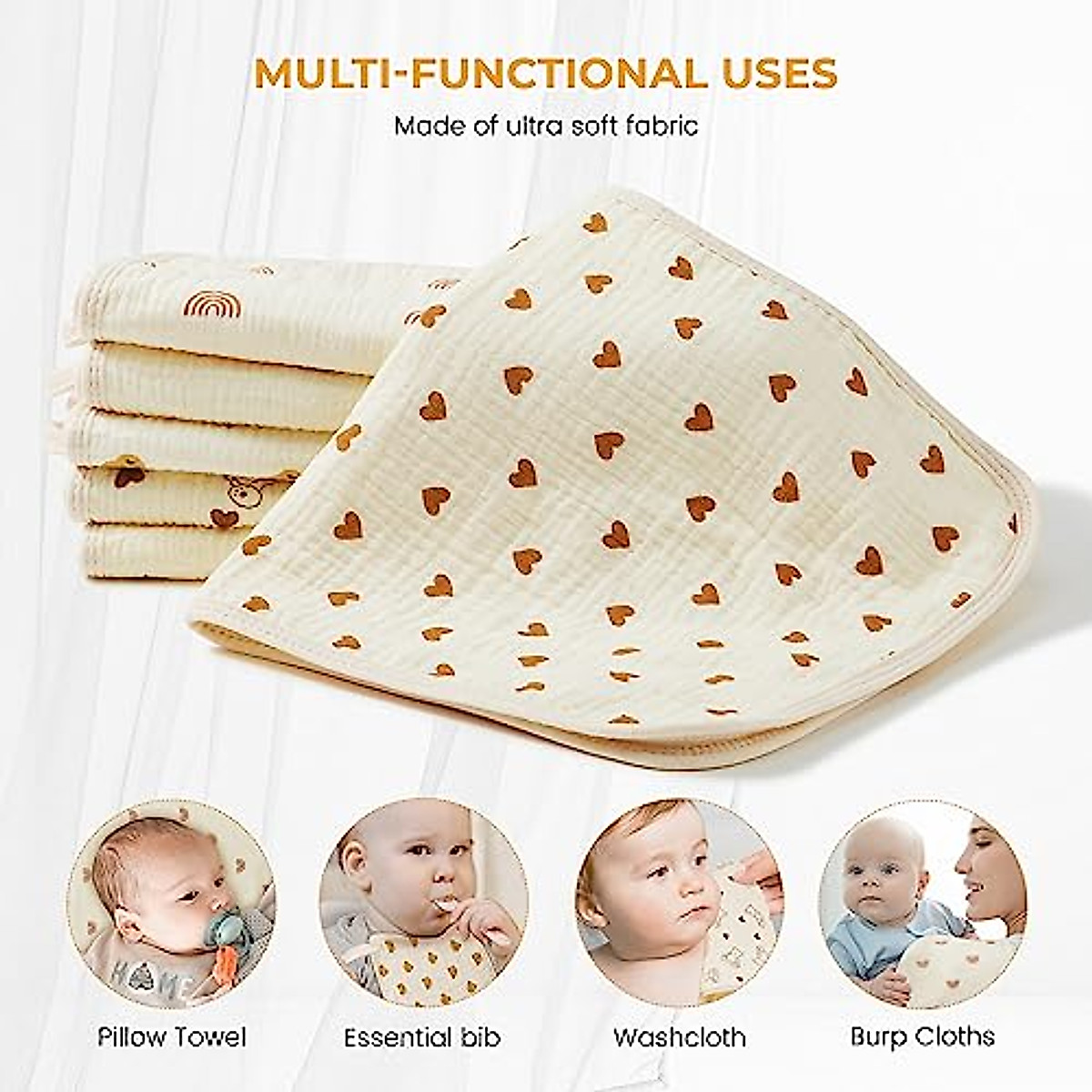 Muslin Burp Cloths for Baby Premium Cotton Burping Rags for Newborn Ultra Soft Muslin Washcloths Large 20 x 10 Inch Burping Cloth 6 Thicken Absorbent Layers Muslin Face Towels for Baby (6 Pack)