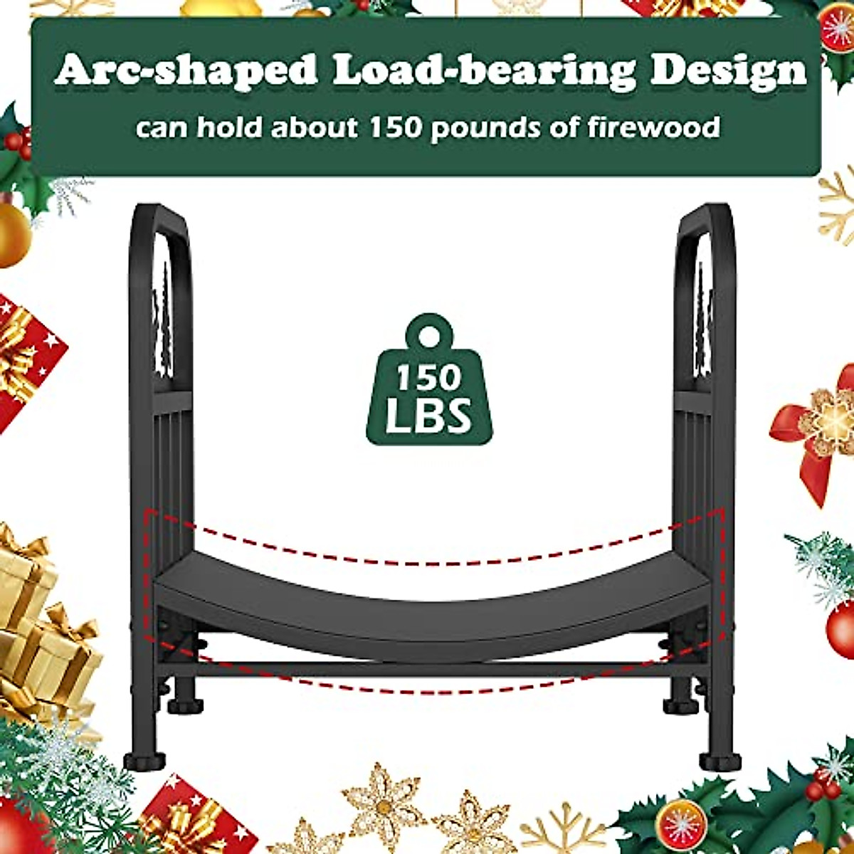 Mingyall Firewood Log Rack Indoor, Small Firewood Rack Indoor Decorative Fireplace Log Holder with Elk Pattern,Heavy Duty Log Storage for Fireplace, Fire Pit, Patio, 17.3" L x 11" W x 16.3" H