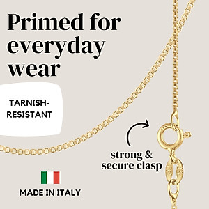 KISPER Italian 18K Gold Plated 925 Sterling Silver Diamond Cut Box Link Chain Necklace – for Women & Men with Spring Ring Clasp – Made in Italy, 20"