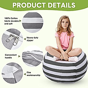 4 Pieces Bean Bag Chair Cover Stuffed Animal Storage 23.62 x 23.62 x 23.62 Inch Stuffable Zipper Beanbag Canvas Stuffed Animal Organizer for Organizing Kid's Plush Toys Adult's Room, White and Gray