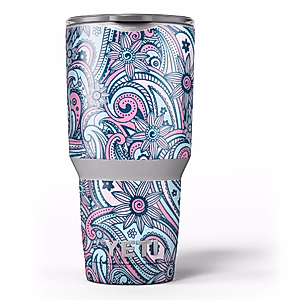 Design Skinz Seamless Mint and Pink Sprout - Skin Decal Vinyl Wrap Kit Compatible with The Yeti Rambler Cooler Tumbler Cups