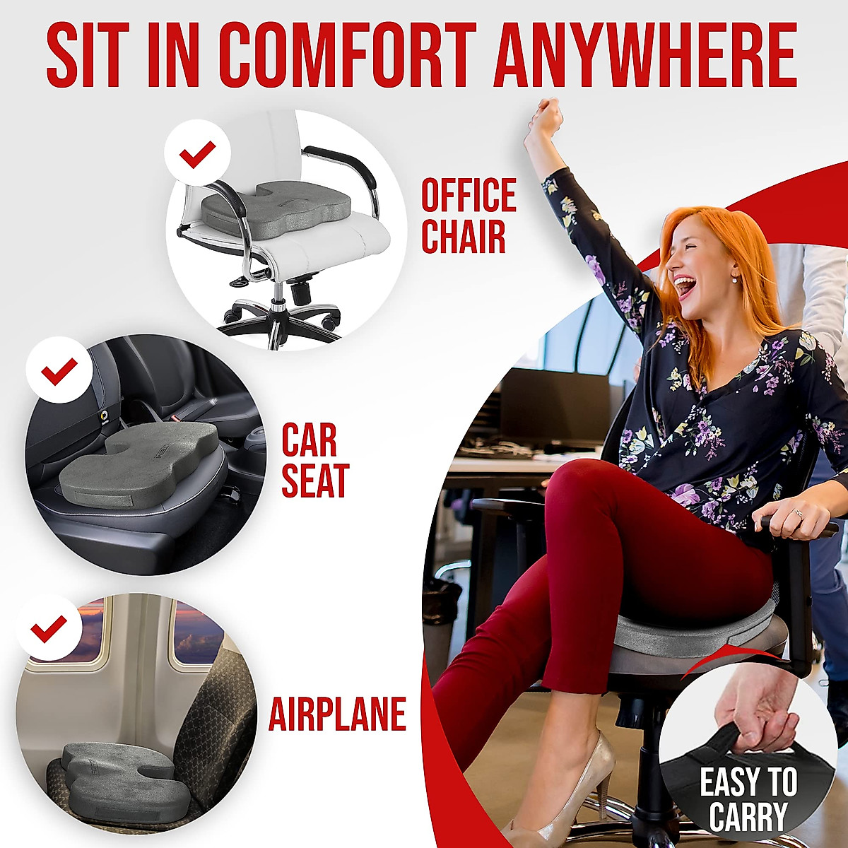 FORTEM Chair Seat Cushion (Velour, Grey) + Lumbar Support