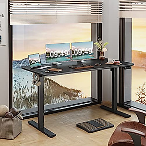 Furmax Electric Height Adjustable Standing Desk Large 55 inch Sit Stand up Desk Home Office Computer Desk Memory Preset with T-Shaped Metal Bracket, Black