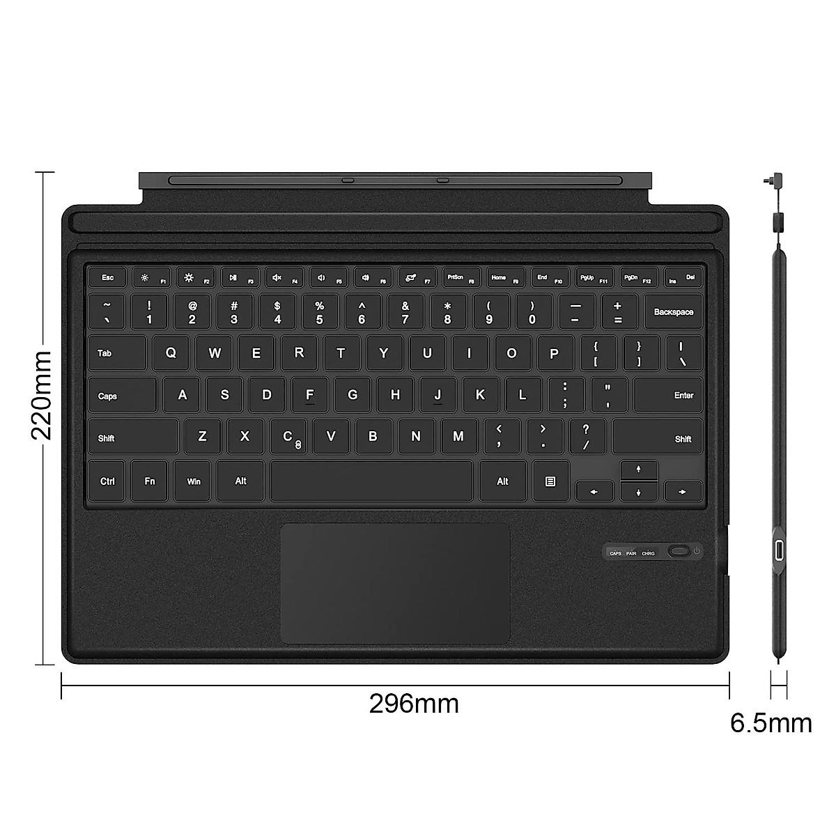 TOMSENN Surface Pro 6 / Surface Pro 5 (Pro 2017) / Pro 4 / Pro 3 Type Cover, Lightweight Slim Wireless Bluetooth Keyboard Two Button Trackpad Built-in Rechargeable Battery, Gray