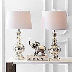 JONATHAN Y JYL1061D-SET2 Set of 2 Table Lamps Genie 28.5" Glass LED Table Lamp Contemporary Transitional Bedside Desk Nightstand Lamp for Bedroom Living Room Office College Bookcase, Mercury Silver