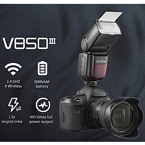 GODOX V850III Camera Flash, GN60 2.4G 1/8000s HSS Speedlight with 2600mAh Li-ion Battery, 1.5s Recycle time Compatible for Canon,Nikon,Pentax,Olympus,Fuji, etc. for Wedding Portrait Studio Photography