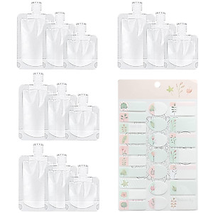 12PCS Travel Refillable Empty Squeeze Pouches, TSA Approved for Toiletry Lotion Shampoo and Conditioner Fluid Squeezable Bags, Portable Leakproof Cosmetic Make Up Containers 30/50/100ml/lables