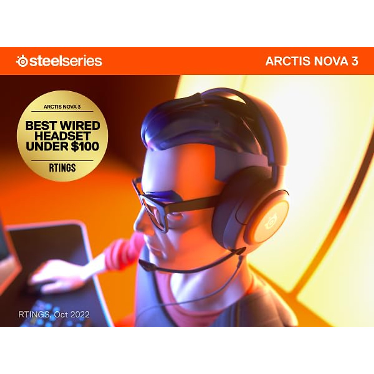 SteelSeries New Arctis Nova 3 Multi-Platform Gaming Headset - Signature Arctis Sound - ClearCast Gen 2 Mic - PC, PS5/PS4, Xbox Series X|S, Switch, Mobile,Black