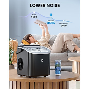 EASYERA Ice Maker Countertop, Portable Ice Machine 9 Cubes in 6 Mins, 26 lbs in 24 Hrs, Two Sizes of Bullet Ice Self-Cleaning with Ice Scoop, Bag, and Basket, for Kitchen, Party, RV, Bar-Black