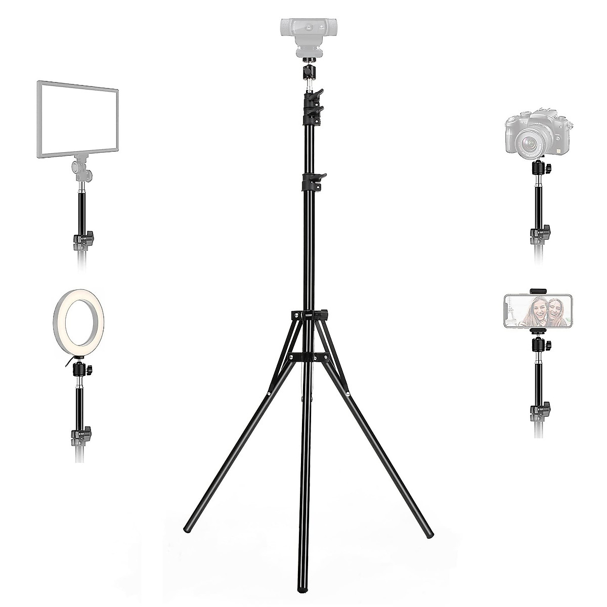 Webcam Tripod Compatible with Logitech Webcam C920s StreamCam Brio C922 C930 C925e C615, 63 inches Aluminum Tripod Stand, Black