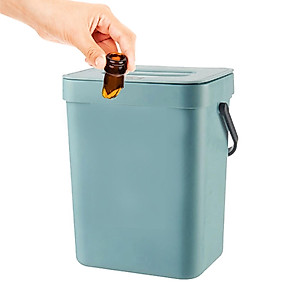 1/2 Hanging Trash Can - Mountable Small Waste Bin, Countertop Compost Bin with Lid | Portable Food Waste Bucket, Household Wall Mounted Garbage Can for Counter Top & Under Sink, PP, Blue,3L
