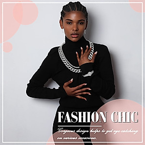 5 Pcs Hip Hop Jewelry Set with Miami Link Chain Necklace Bracelet Bling Crystal Diamond Watch Rhinestone Earrings (Silver, Women)