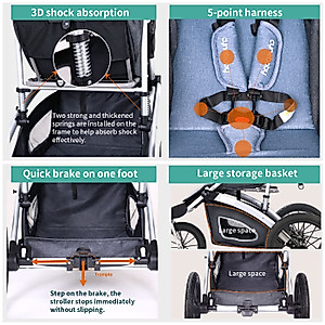 Baby Jogging Stroller for Toddler Kids Compact Single City Jogger Strollers All Terrain Jog 3 Wheels Pushchair Expedition with Parent Console (Blue)