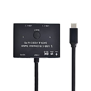 Cablecc USB-C Type-C Bi-Direction Switch MST 1 to 2 Hub Support Video Data PD 8K@30hz 100W 10Gbps with 50cm Cable