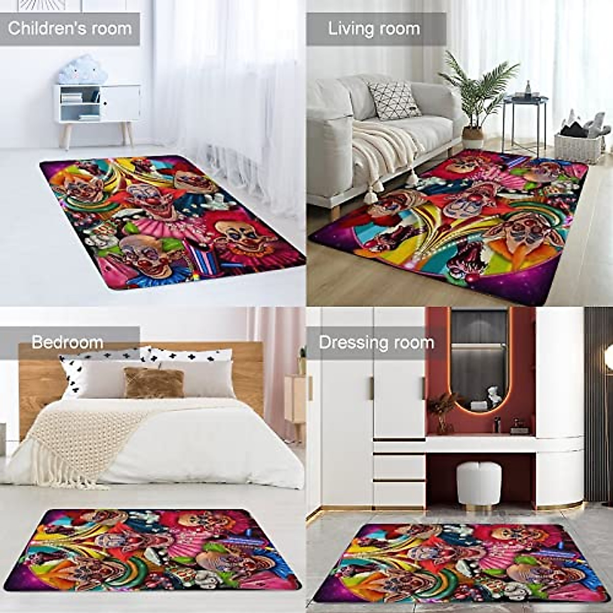 Killer Klowns from Outer Space Cartoon Funny Carpet Large Area Rugs Non-Slip Floor Mat Doormats Home Decor for Living Room Bedroom 40x60 in