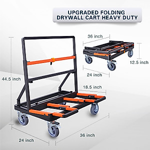 Upgrade Folding Drywall Cart Heavy Duty,Drywall Dolly Load 2200 lbs Capacity,Panel Cart with Extended Large Deck,Panel Dolly Handling Plywood Sheetrock Glass and Windows Service Cart