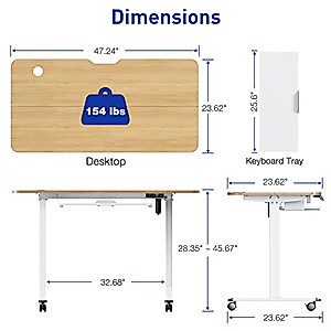 WOKA Electric Standing Desk Adjustable Height, 48 x 24 Inches Stand up Desk with Keyboard Tray, Sit Stand Desk with Memory Controller for Home Office, Motorized Desk with Splice Board, Oak