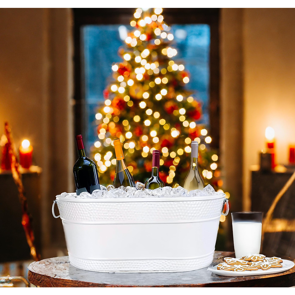 BREKX Galvanized Drinks Tubs with Insulated Bar Mats (Set of 2 tubs + 2 Bar Mats) - Wine and Beer Drip-Proof Party Tubs