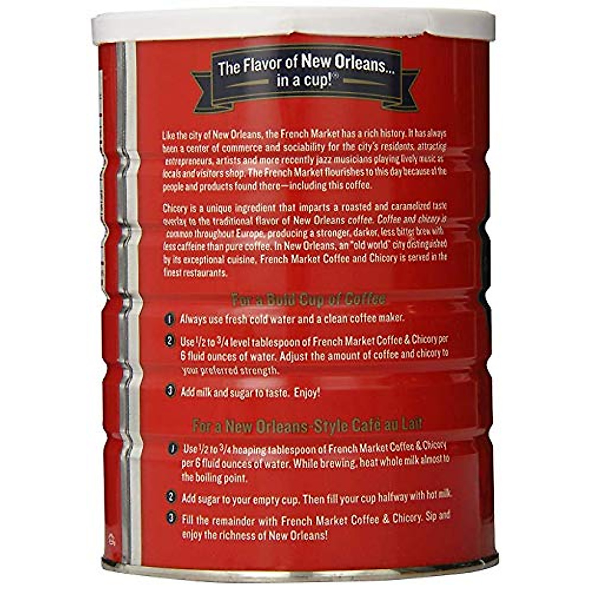 French Market Coffee & Chicory Medium-Dark Roast Ground Coffee, 12oz Can (Pack of 6)