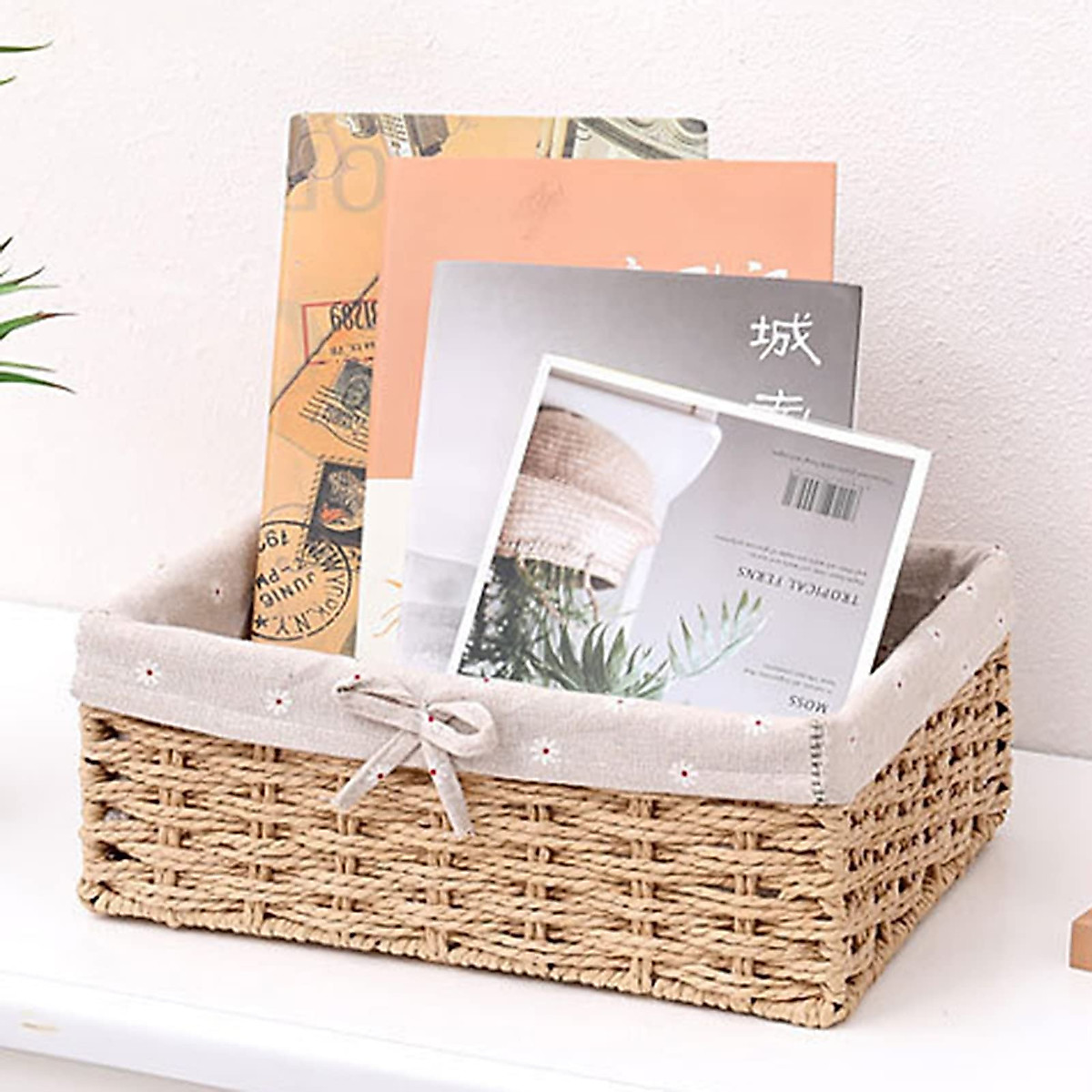 curfair Storage Box Storage Container Convenient Sundries Box Sturdy Construction Good Load Capacity Fabric Multifunction Handmade Clothes Toys Rattan Storage Basket Household Supplies-Khaki-L