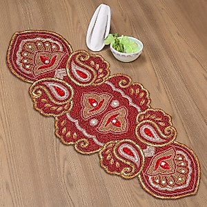 Christmas Red Table Runner, Christmas Beaded Table Runner, Glitz Beaded Table Runner - Table Mat for Harvest Xmas Easter Thanksgiving Wedding Family Party Decoration - 13x36 Paisley - Maroon Gold