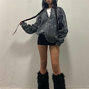 Sunwittafy Women's Aesthetic Zip Up Hoodie Y2k Long Sleeve Oversized Hooded Sweatshirt Fashion Jacket Vintage Streetwear