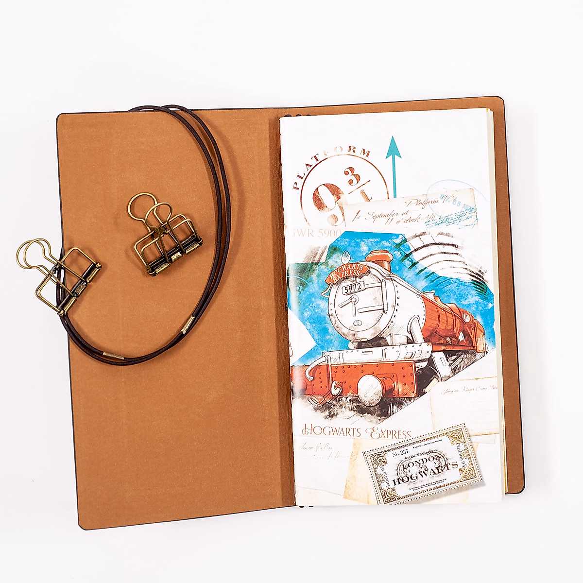 CON*QUEST Conquest Journals Harry Potter Travel Journal, Vegan Leather, 3 Inserts, 5 Bands, 2 Antiqued Binder Clips and Zipper Pouch. Designed For Everyday, Both Work and Play