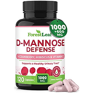ForestLeaf D Mannose 1000mg Capsules - D-Mannose with Cranberry, Hibiscus & Vit C, Urinary Tract Health for Women and Men, Organic DMannose Pills for UTI, Urinary Health & Bladder Support 120 Capsules