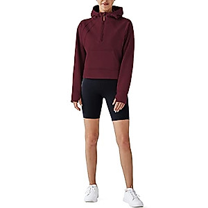URBEST Women's Hoodies Fleece Lined Collar Pullover Half Zipper Sweatshirts Long Sleeve Crop Sweater Tops with Thumb Hole BURGUNDY XL