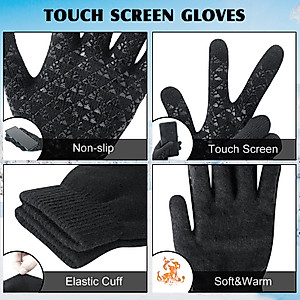 Winter Beanie Hat Scarf and Gloves Set, Warm Fleece Lined Knit Cap Neck Warmer Socks Touch Screen Gloves Set for Men Women, A-Black